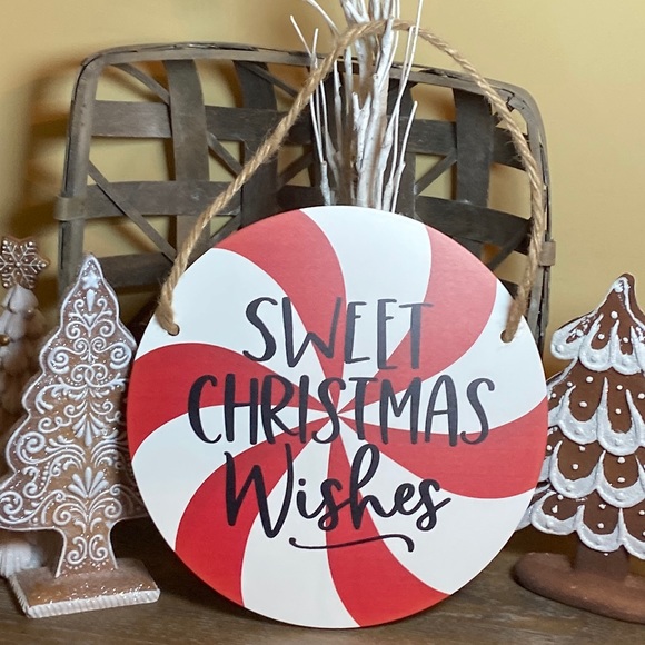 Accents | New Large Peppermint Candy Rustic Farmhouse Solid Wood Jute ...
